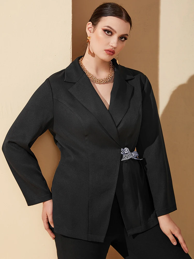 Toleen Plus Size Women Blazer 2022 Autumn Solid Dark Oversize Suit ...