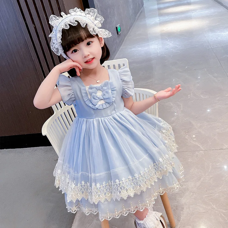 Lolita Baby Girls Summer Net Yarn Sweet Princess Dress Kids Cute Lace Bow Stitching Fairy Gauze ...