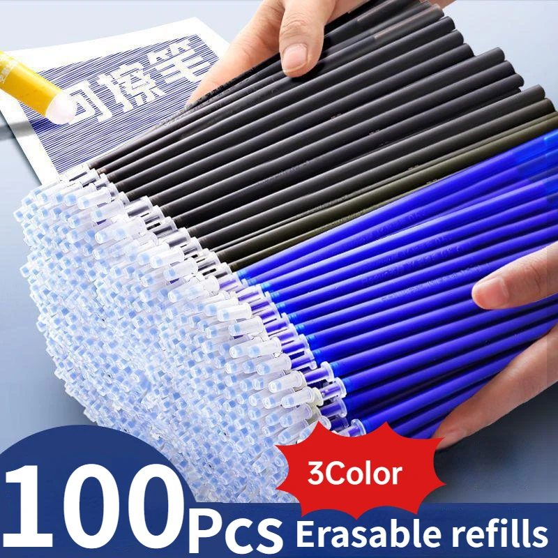 100Pcs Erasable Gel Pen Refill Rod set 0.5mm Blue/Black/Red Ink ...