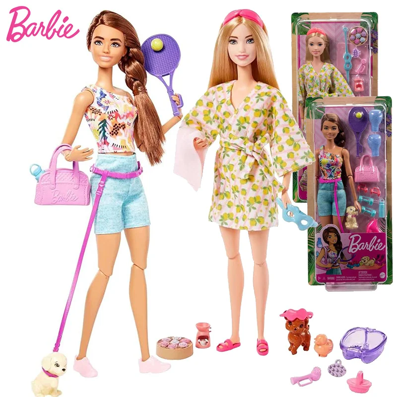 Original-Barbie-Dolls-Self-Care-Spa-Day-Bathrobe-Workout-Fitness-Tennis ...