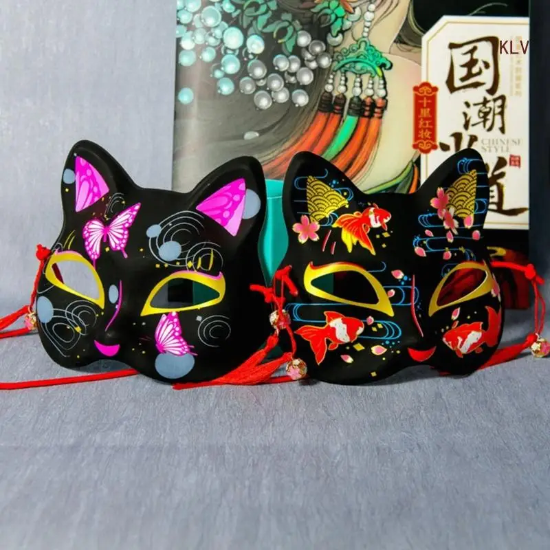 Cats-Mask-Japanese-Hand-Drawing-Foxes-Half-Face-Mask-Funny-Halloween ...
