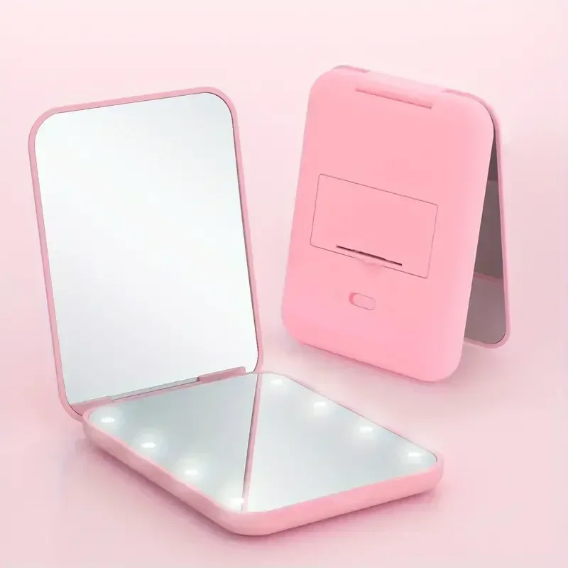 Mini-espejo-de-maquillaje-Led-compacto-con-luz-aumento-2X-peque-o ...