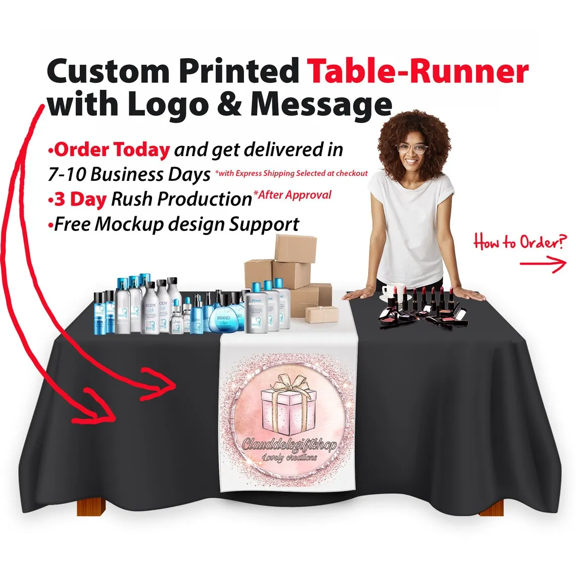 Custom-Table-Runner-with-Your-Message-and-Logo-Craft-Show-Multiple ...