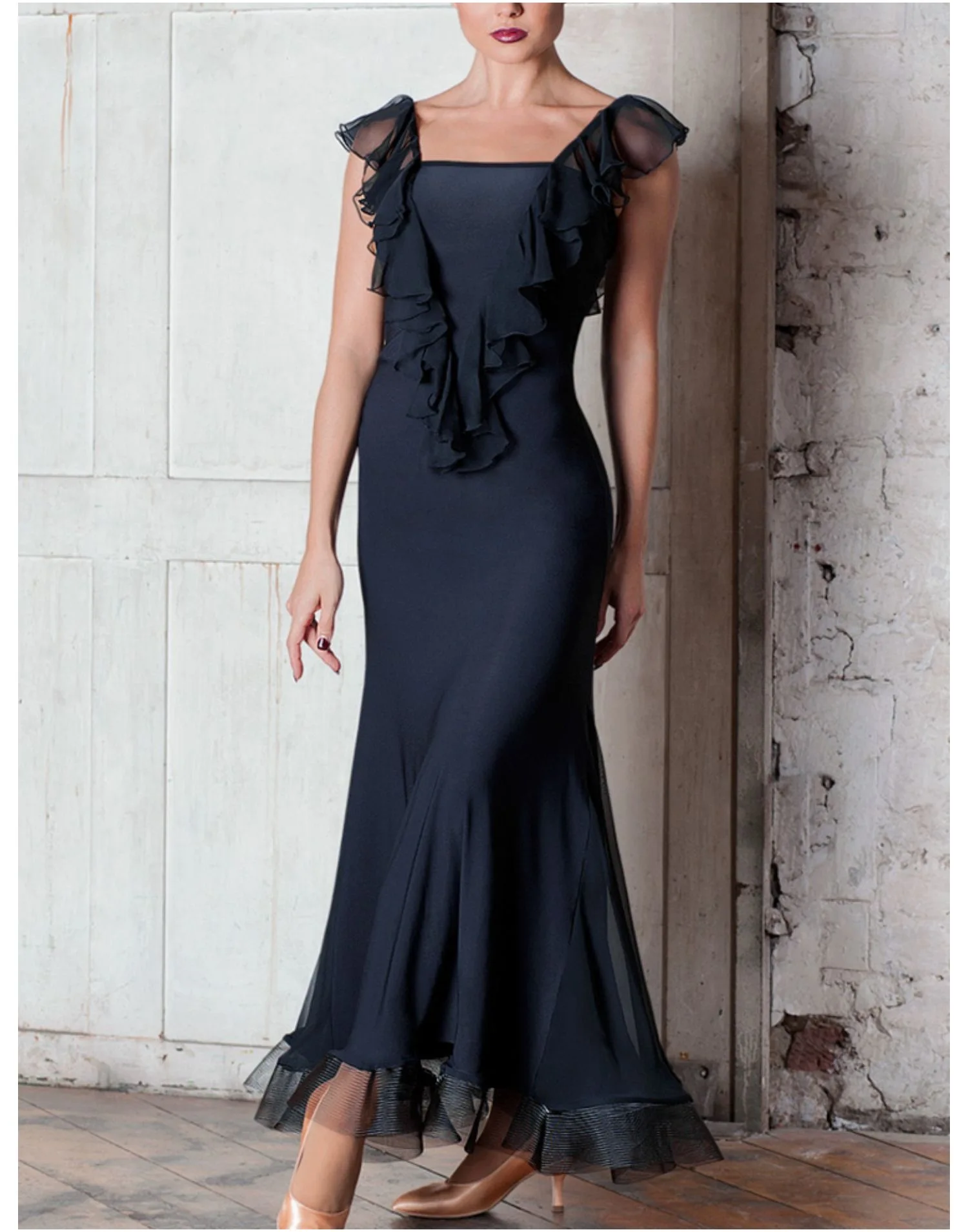 Ballroom Competition Dance Dresses Elegant Black Flounce Women Standard ...