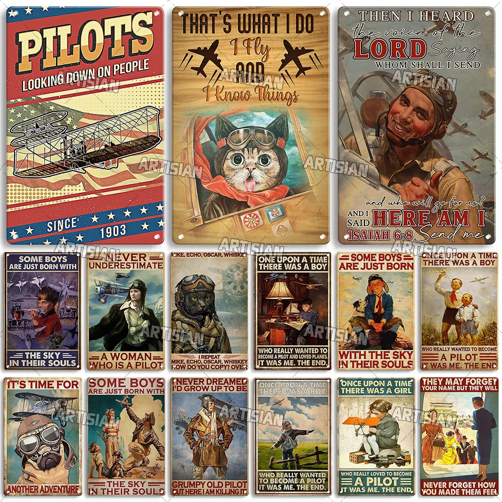 Artisian-Flying-Metal-Sign-Pilot-Tin-Plaque-Flight-Attendant-Decorative ...