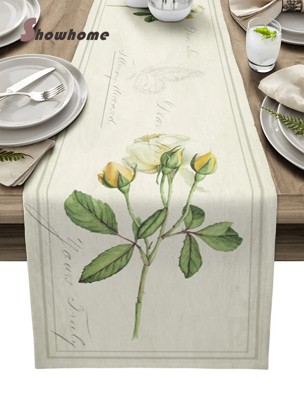 Vintage-Country-Plant-White-Rose-Table-Runner-Luxury-Wedding-Decoration ...