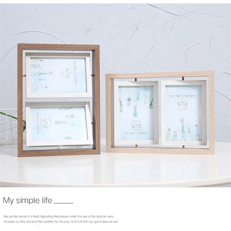 Rotating-Photo-Frame-Rustic-Wooden-Picture-Frames-Double-Side-Display-6 ...