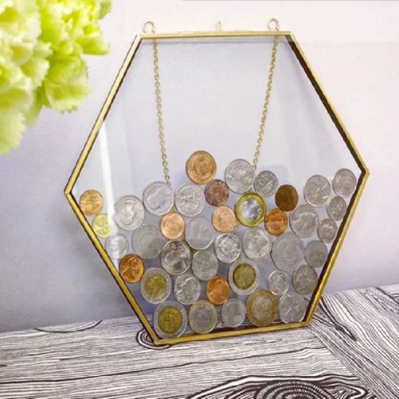 Piggy Bank Hexagonal Coin Display Picture Frame Coin Retro Picture ...