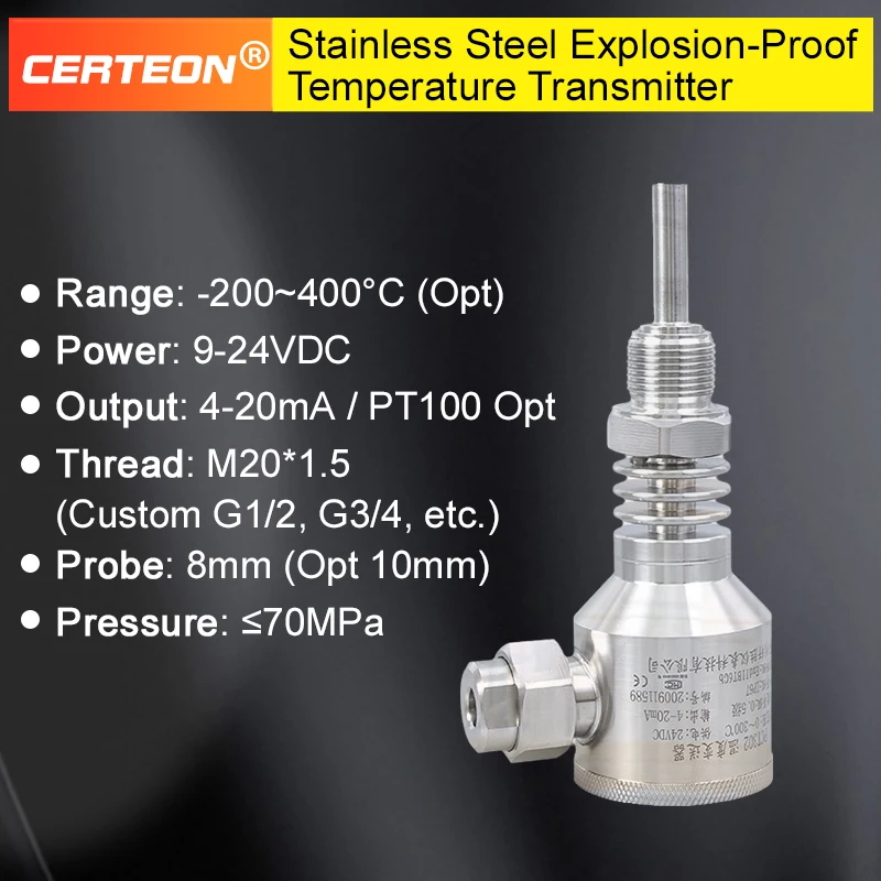 Explosion Proof Stainless Steel Temperature Transmitter 4-20mA PT100 ...