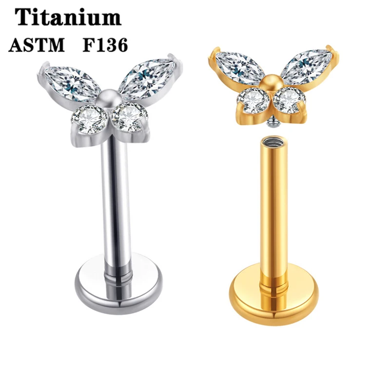 10pcs G23 Titanium Butterfly Lip Stud Labret Piercing Jewelry 16G ...