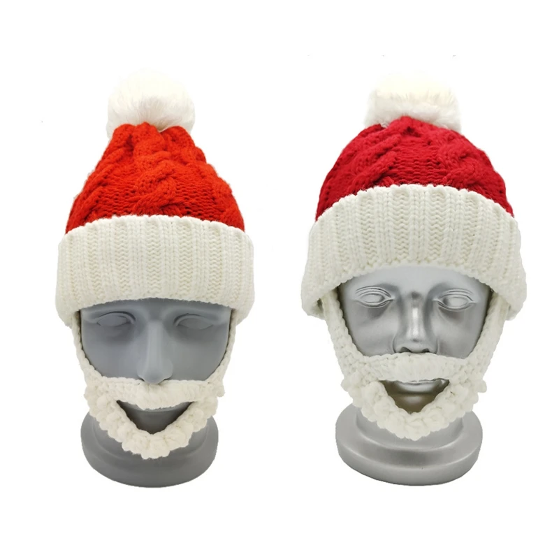 Winter-Red-Christmas-Bearded-Hat-Knitted-Crochet-Warm-Xmas-Santa-Hat ...