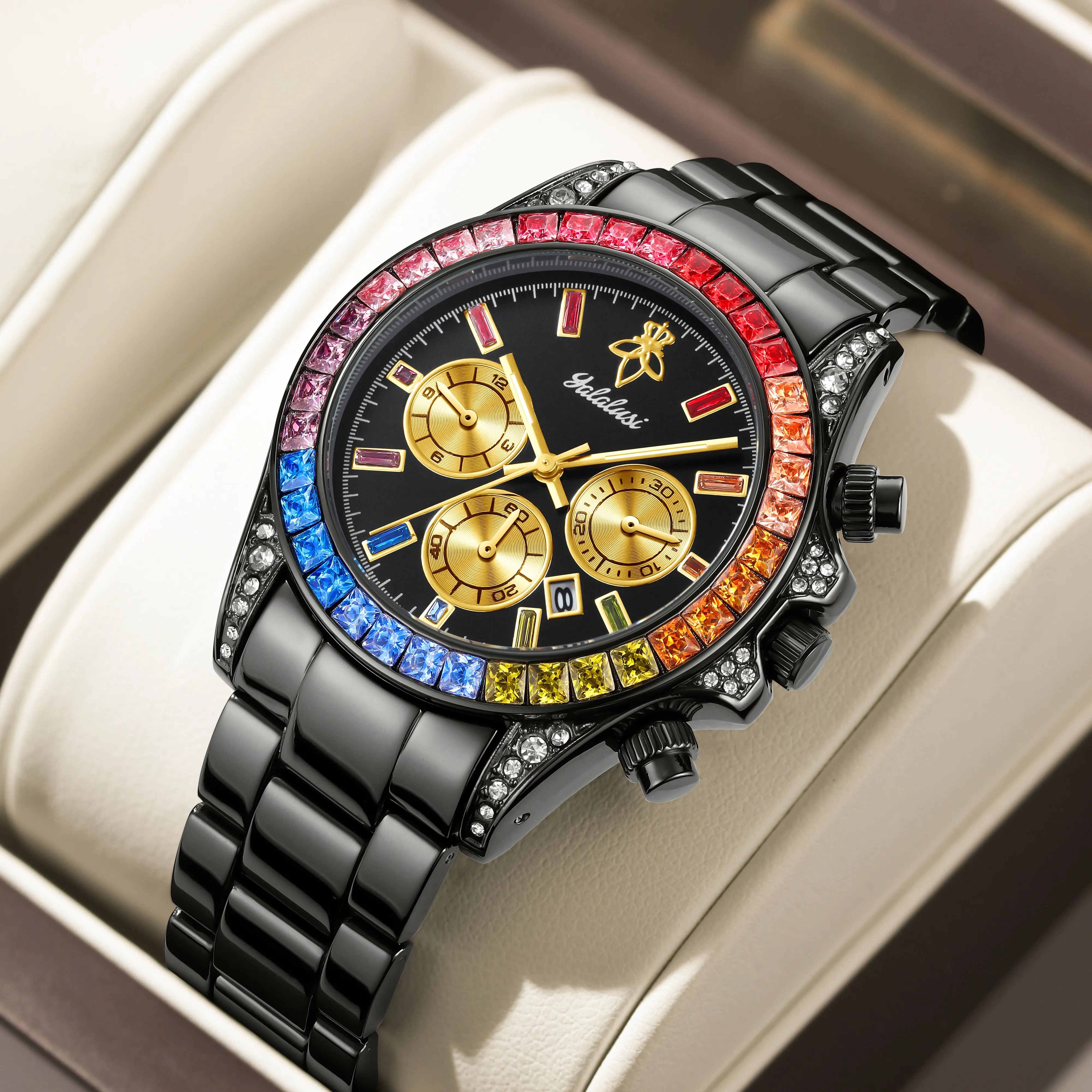 YaLaLuSi-Brand-Popular-Women-s-Watches-Gold-Rainbow-Crystal-Diamonds ...