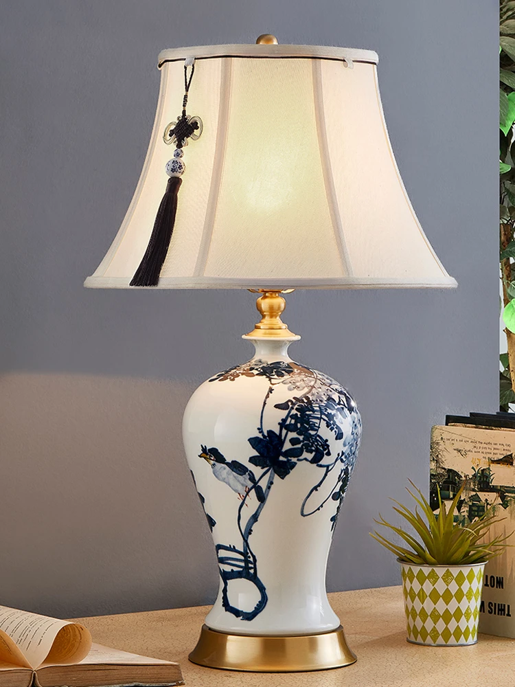 New Chinese-style ceramic table lamp bedside lamp bedroom living room ...