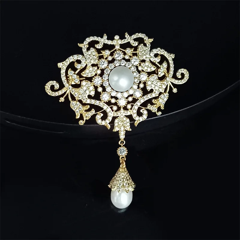 High-Grade-Palace-Style-Freshwater-Pearl-Broochpins-Zircon-Hollow-Geometry-Corsage-Brooch-for ...