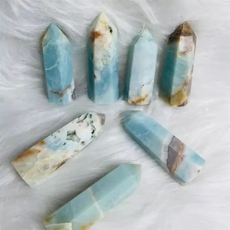 Natural Blue Amazonite Quartz Tower Crystals Point Sky Blue Crystals ...