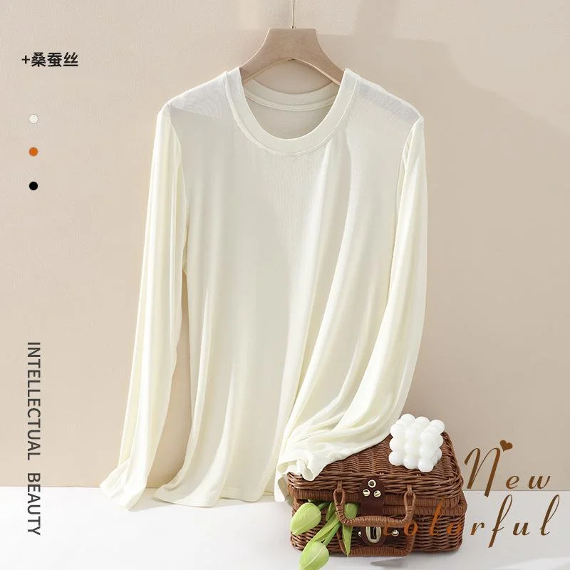Soft Mulberry Silk Long Sleeve Women T-shirt Autumn Skin Friendly ...