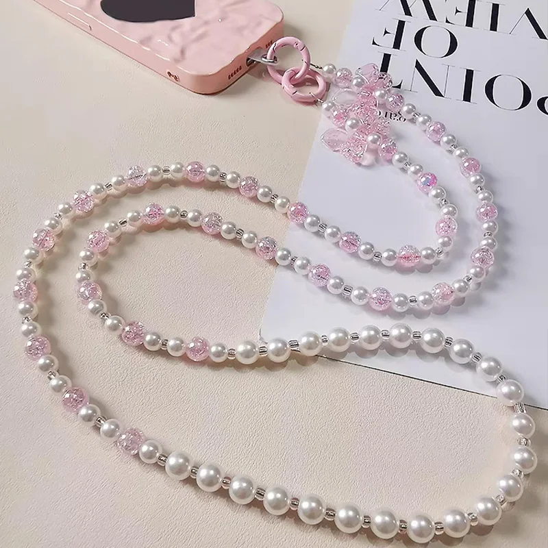 1Pcs Korean Pink Bowknot Phone Strap Charm Chain Colorful Beaded ...