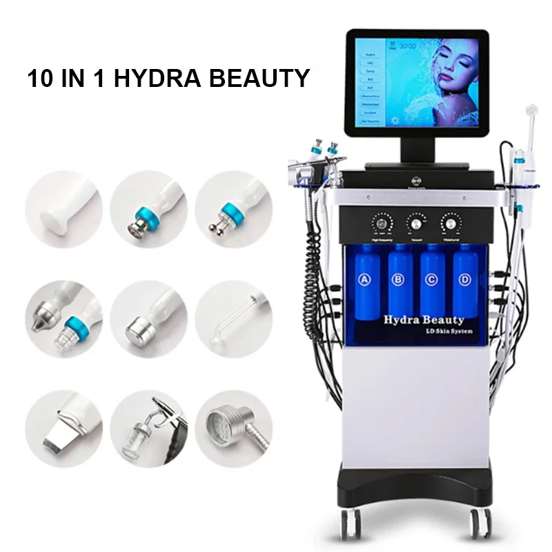2022 최신 10 In 1 하이드로 페이셜 아쿠아 필 워터 박피술 페이스 스파 스킨 케어 기계 산소 제트 필 하이드 페이셜 기계 수면 머신 수면 관리