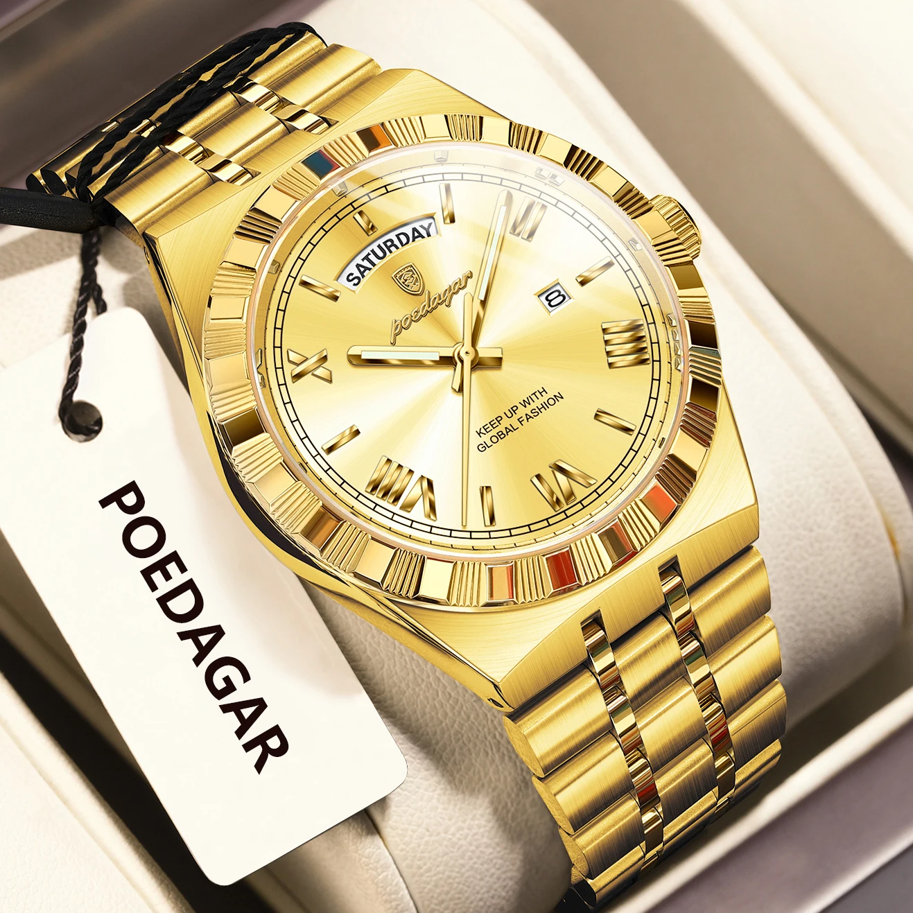 POEDAGAR Original Luxury Man Watch Week Date Luminous Waterproof ...