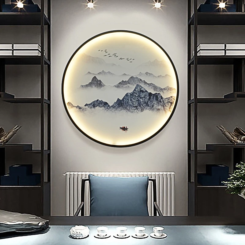 New Chinese Style Wall Lamp Zen Circular Living Room Bedroom Home Decor Lamps Background Wall ...
