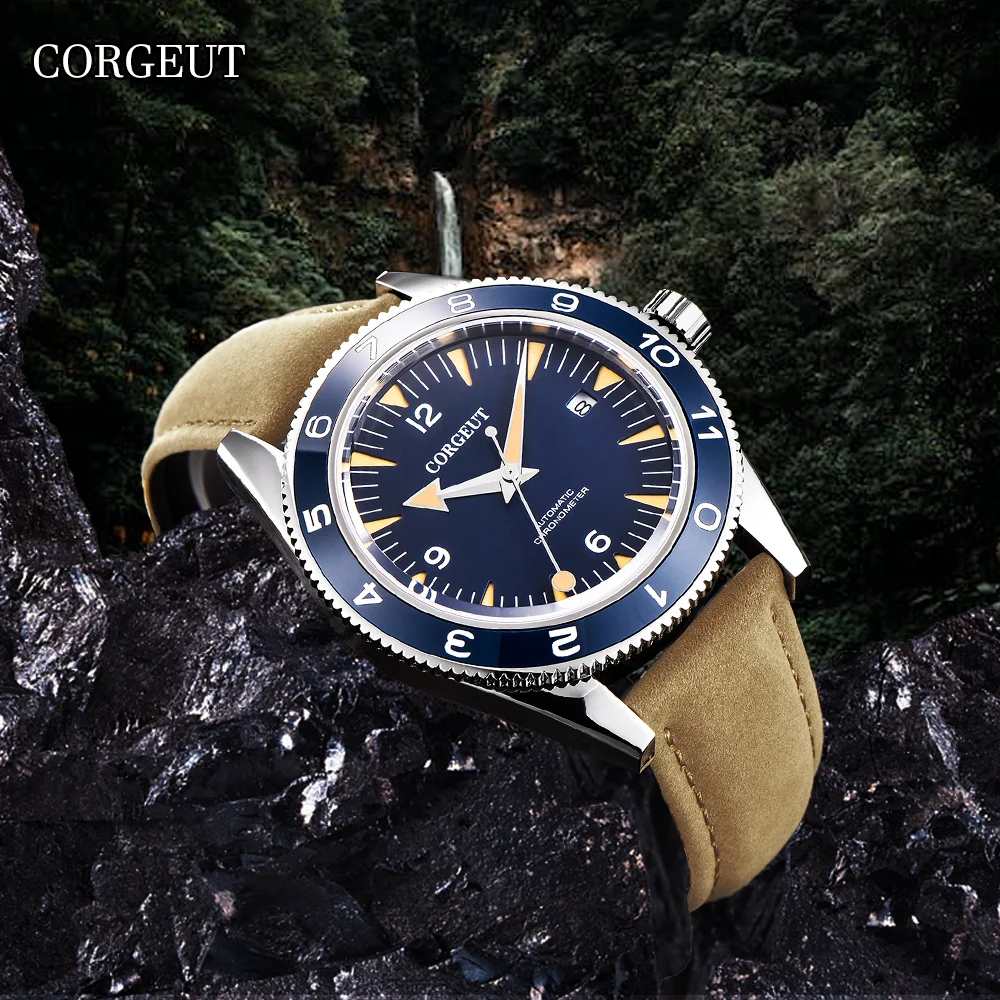 CORGEUT 41mm LeisureRiding Luxury Leather Sapphire Automatic Mechanical ...