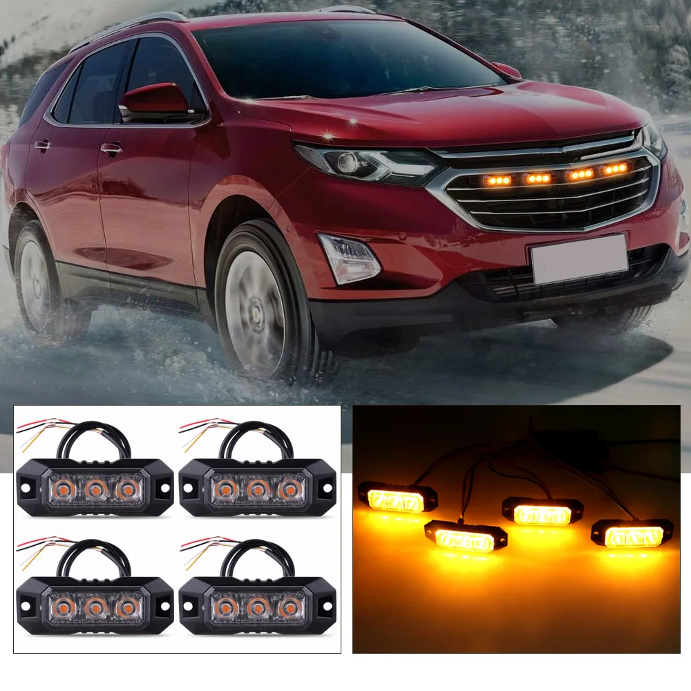 4pcs-3Led-Strobe-Warning-Light-Strobe-Grille-Flashing-Lightbar-Truck ...