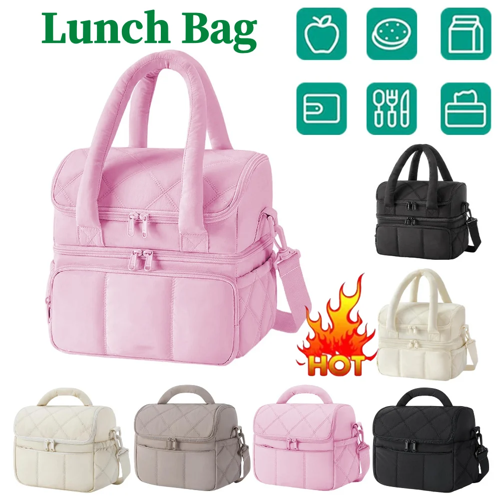 Insulated Portable Double Deck Lunch Bag for Women Leakproof Crossbody ...