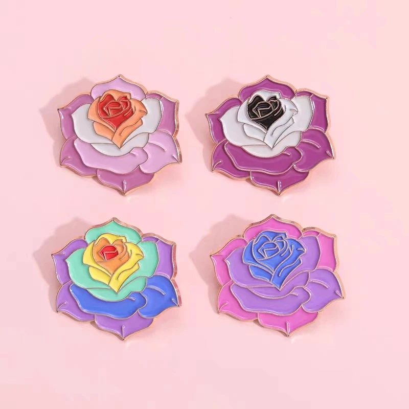 Custom LGBT Rose Enamel Pins Rainbow Colors Flower Brooch Lapel Badges ...