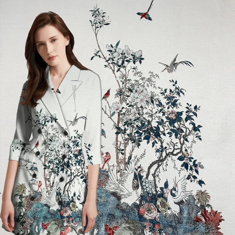 Ethnic-style-crane-jacquard-positioning-suit-fabric-Qipao-Hanfu-brocade ...