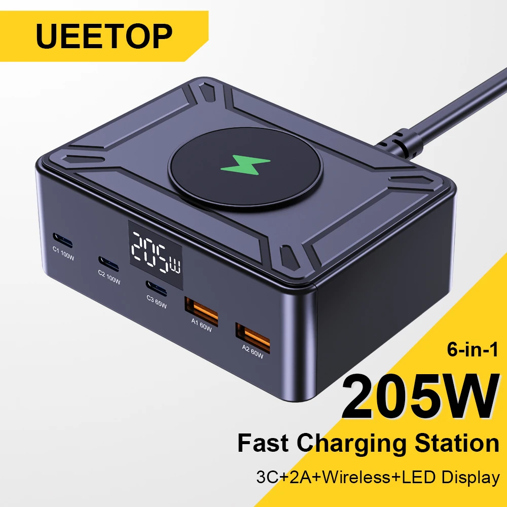 Ueetop-205W-GaN-Charger-Digital-Display-Desktop-USB-Type-C-Charger-PD ...