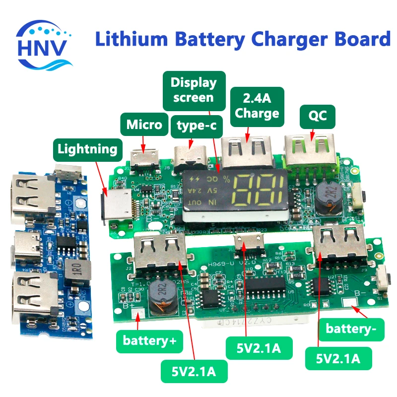 Lithium-Battery-Charger-Board-LED-Dual-USB-5V-2-4A-Micro-Type-C-USB ...