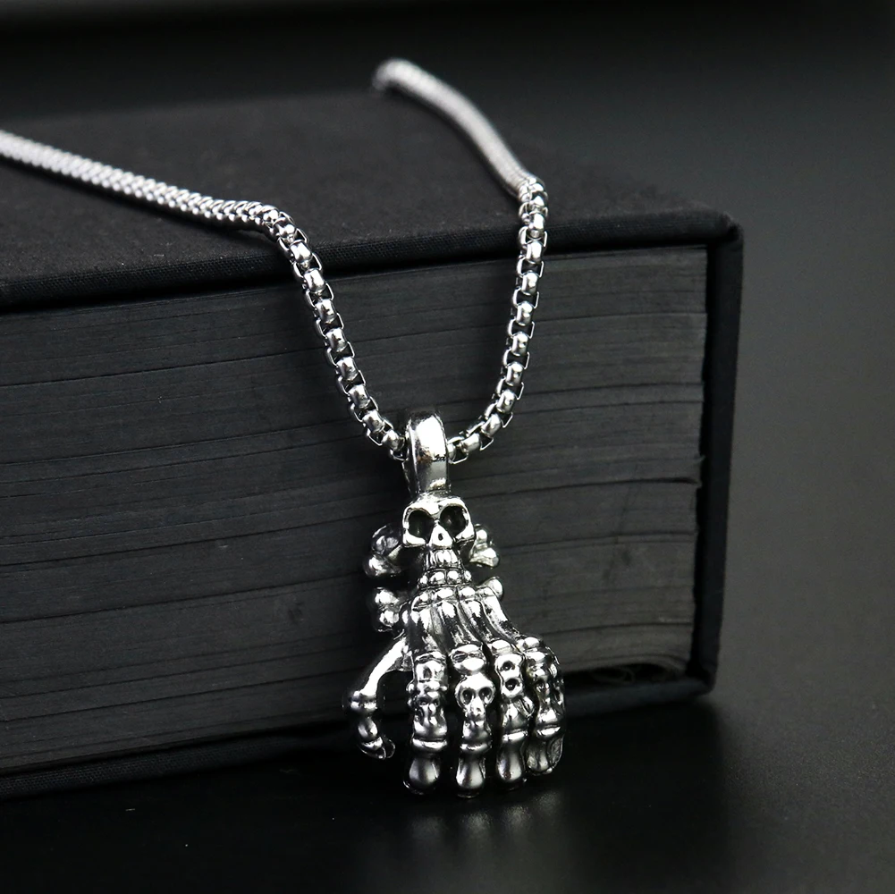 Hip-hop-Skeleton-Hand-Necklace-Fist-Skull-Pendant-Gothic-Stainless ...