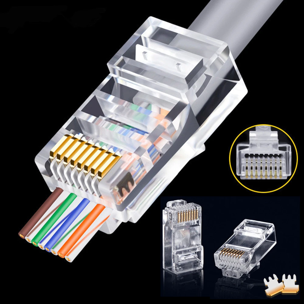 25/50pcs Rj45 Cat5 Cat5e Pass Through Connector Network Unshielded 8p8c ...