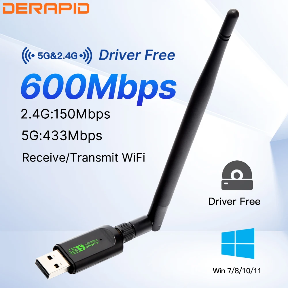 WiFi Adapter AC650 USB Network Card Dual Band Wi-Fi Dongle High Gain ...
