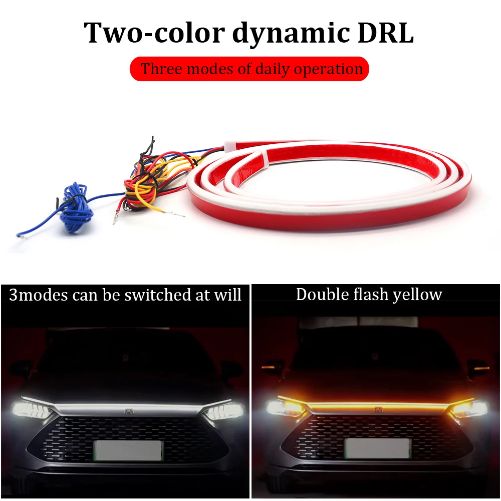 Dual-Color-Dynamic-Car-Hood-Daytime-Running-Light-Strip-White-Yellow ...