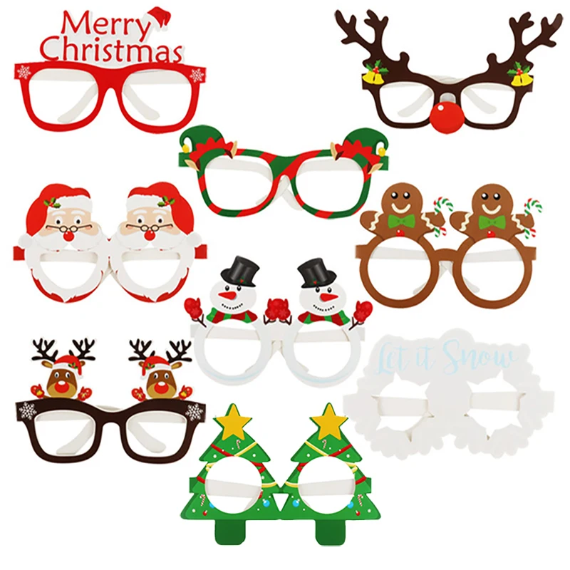 9pcs-Cute-Christmas-Glasses-Santa-Snowman-Paper-Glasses-Frame-Merry ...