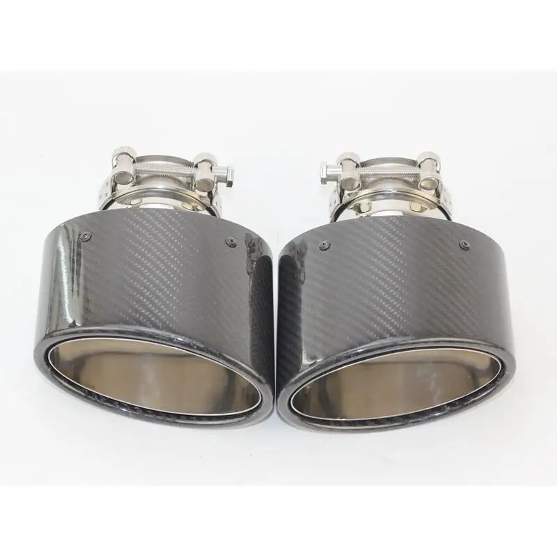 2-PCS-Oval-Slanted-Carbon-Fiber-Exhaust-tips-Tailpipe-muffler-tip ...