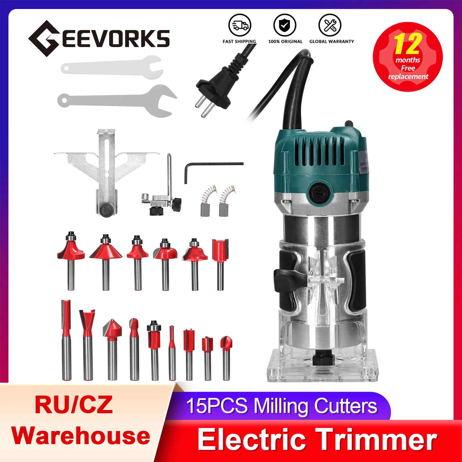 Electric-Wood-Router-Trimmer-Woodworking-Milling-Engraving-Slotting ...