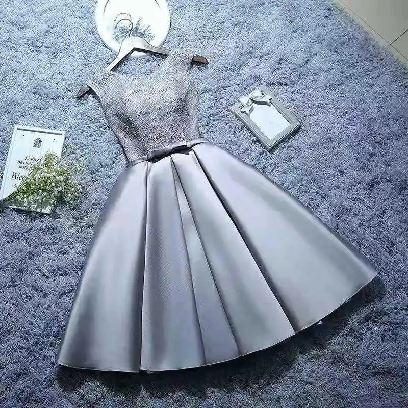 Gray Short Junior's Homecoming Party Dresses Elegant Sequined Lace ...
