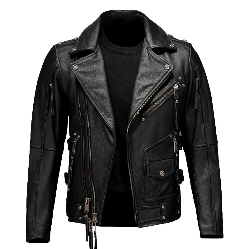 Black Autumn Leather Jacket Men Punk Style Plus Size 6XL Natural ...