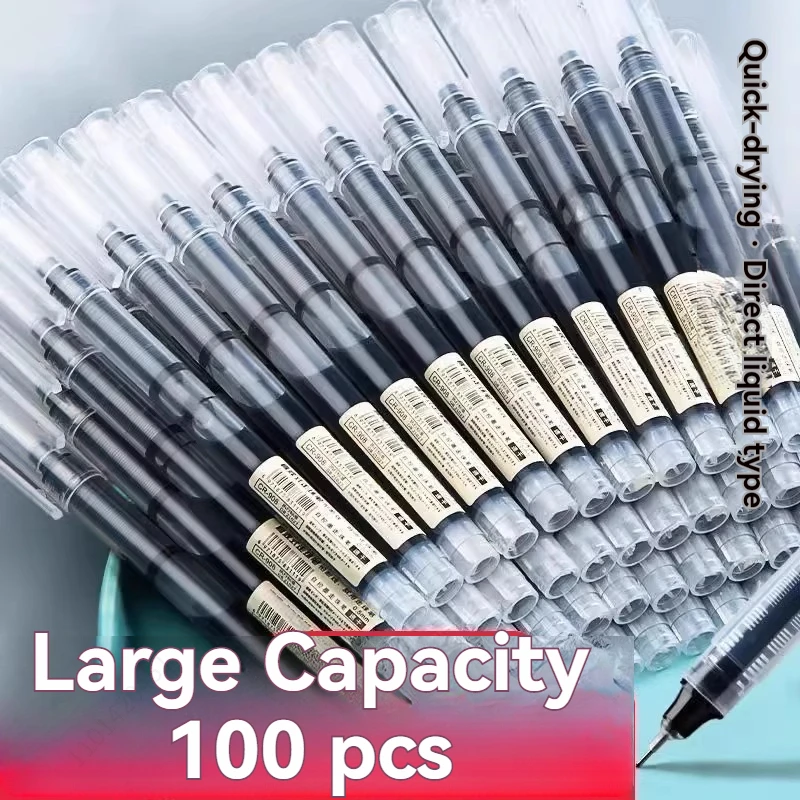 3-100 Pcs Straight Liquid Ball Pen Signature Gel Pen 0.5mm Black Blue ...