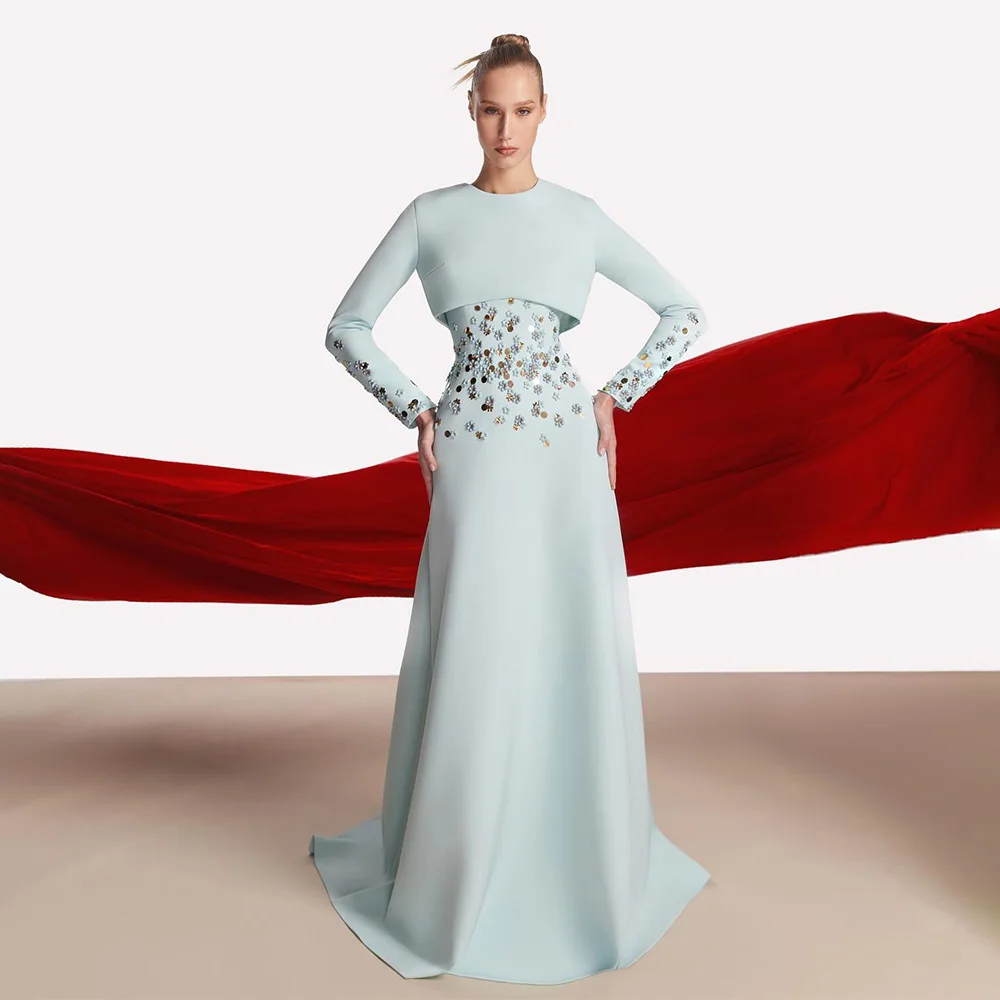 Luxury-Graduation-Prom-Dress-Long-Sleeves-Beaded-O-Neck-A-Line-Prom ...