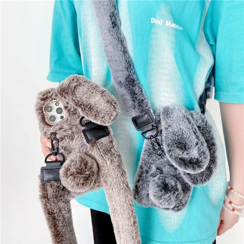 Neck-Strap-Cute-Rabbit-Ears-Fur-Plush-Phone-Case-For-Samsung-Galaxy-S24 ...