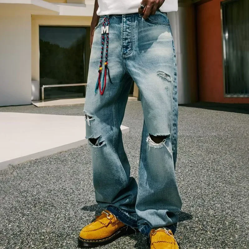 2023 Pure Trousers Jean Male Streetwear 2yk Fashion Hole Baggy Jeans ...
