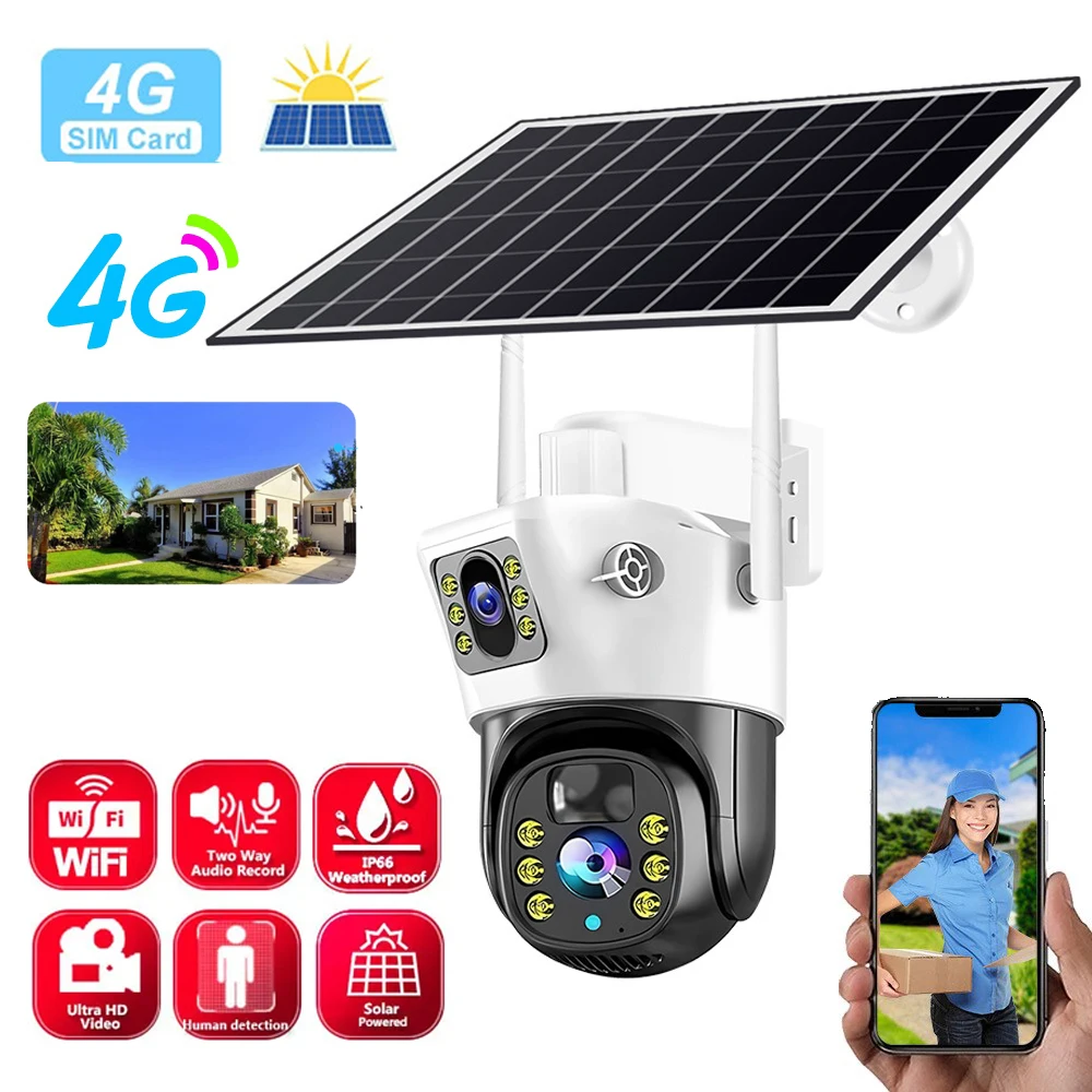 4K 4G Solar Wireless Surveillance Camera Outdoor CCTV PTZ Camera PIR ...