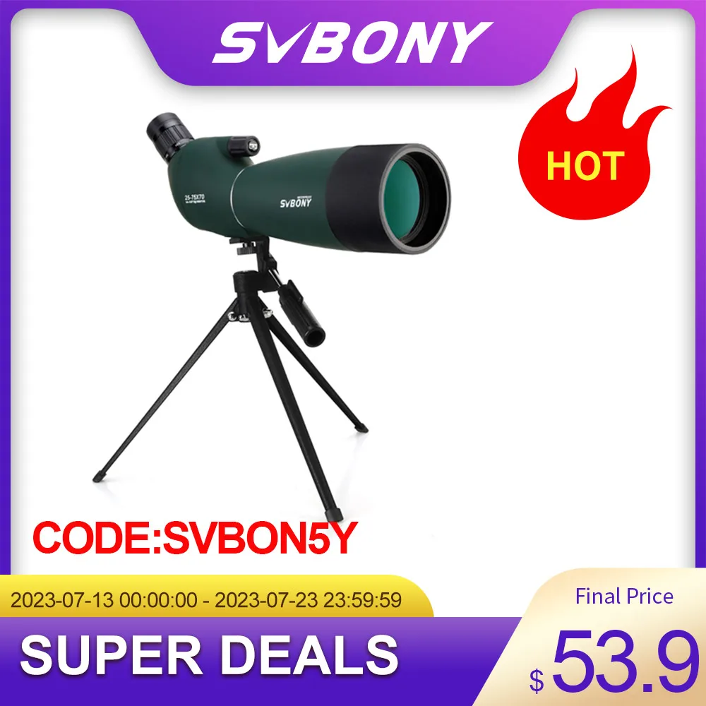SVBONY SV28/SV28 PLUS Telescope 25-75x70 Monoculars long distance Powerful Bak4 FMC Waterproof ...