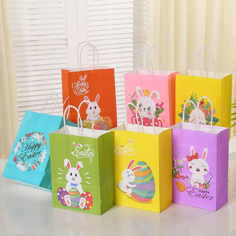 10 pcs Bunny Rabbit Paper Bag Cartoon Gift Bag for Happy Easter Party ...
