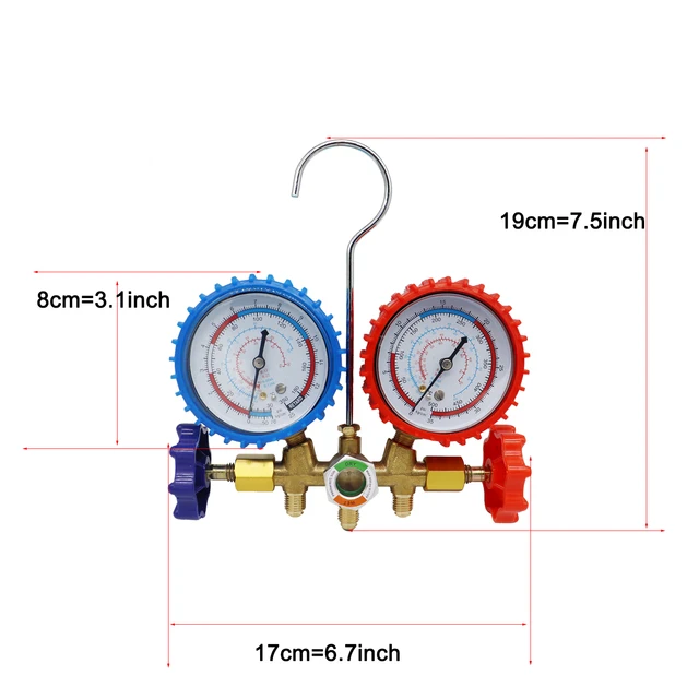 R134a Air Conditioning Pressure Gauge with Hose and Hook 3 Way AC ...