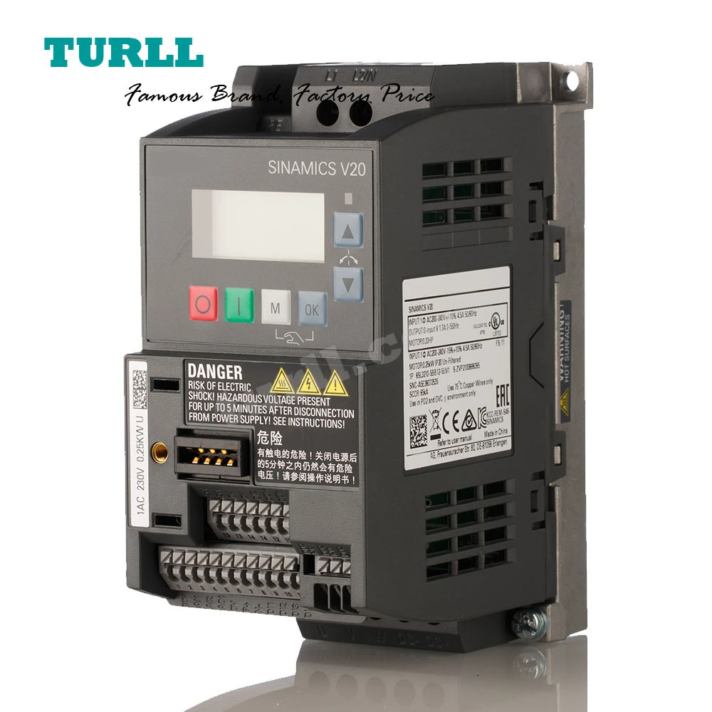 SINAMICS V20 200-240V 1AC -10/+10% 47-63Hz rated power 0.25 kW 6SL3 210 6SL32105BB125UV1 6SL3210 ...