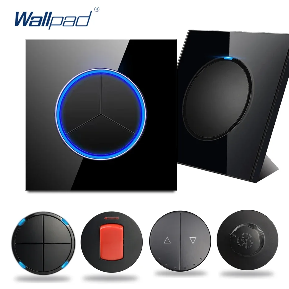 Black-Glass-Crystal-Panel-Wall-Light-Switch-Round-Button-Circle-LED ...